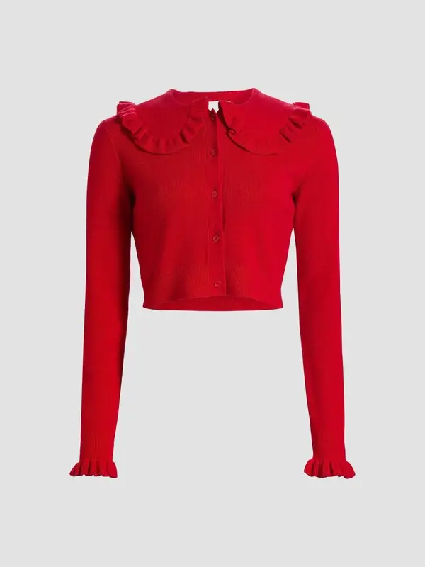 AKNVAS Kamomilla Ruffled Wool-cashmere Cardigan - Red