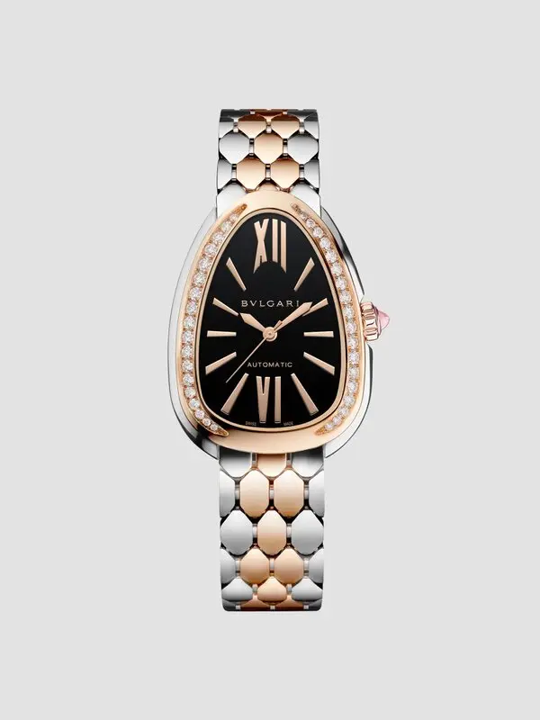 BVLGARI Serpenti Seduttori Stainless Steel, 18k Rose Gold & 0.62 Tcw Diamond Bracelet Watch/34mm - Black