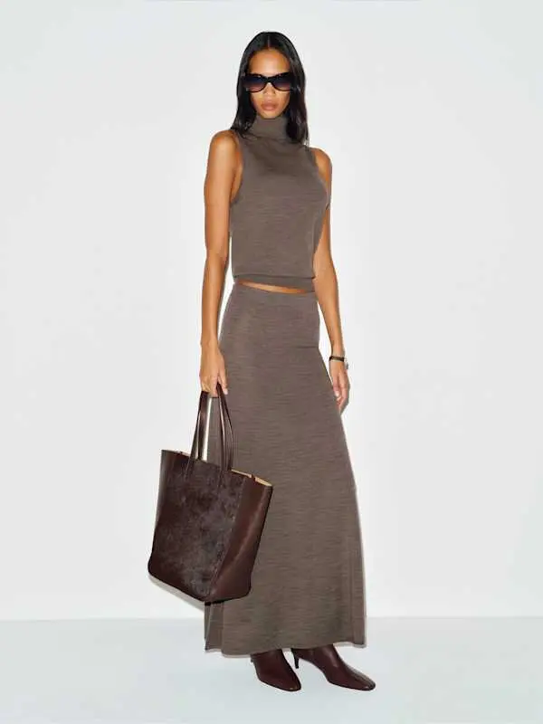 REFORMATION Alicia Regenerative Merino Mock Neck Tank Top - Brown