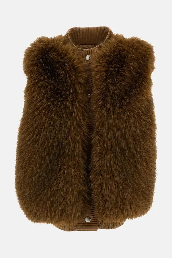 Moncler Wool Padded Gilet With Faux-fur Panel - Multicolor