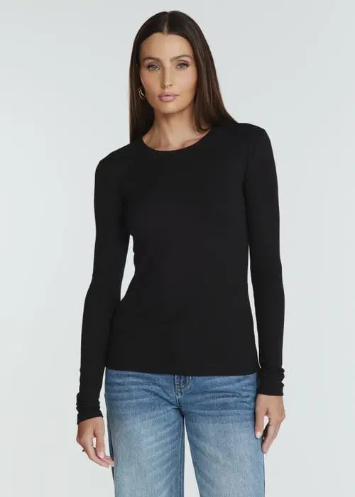 7 Diamonds Modal Long Sleeve Ribbed T Shirt - Black