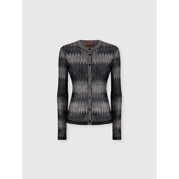 Missoni Viscose Lamé Chevron Crewneck Cardigan - Black