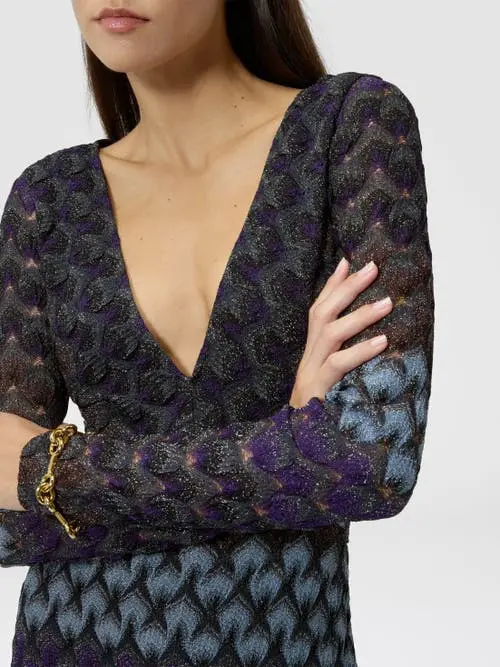 Missoni Long Viscose Lamé Dress With V-neck