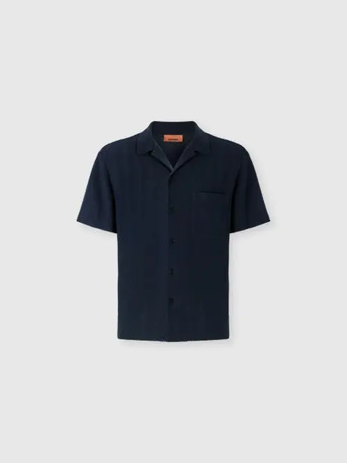 Missoni Tone-on-tone Chevron Cotton And Viscose Bowling Shirt - Blue