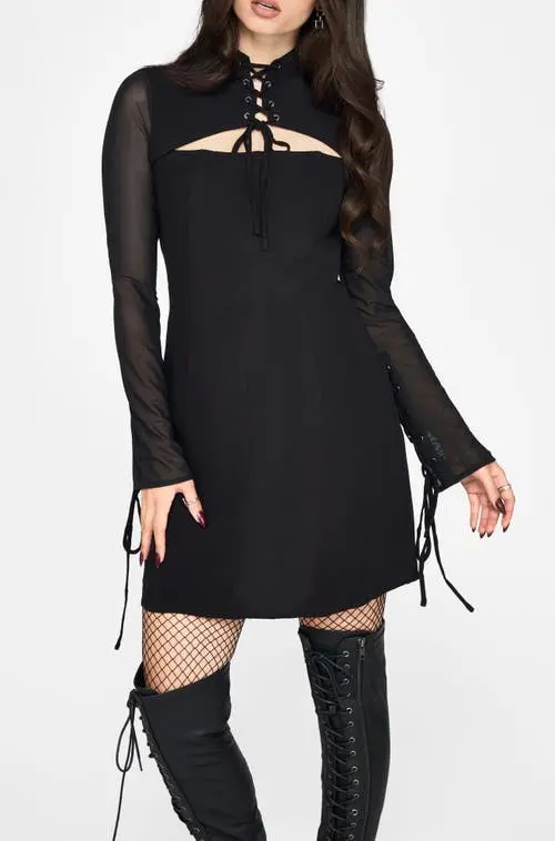 DISTURBIA Veya Cut Out Lace Up Sleeve Mini Dress