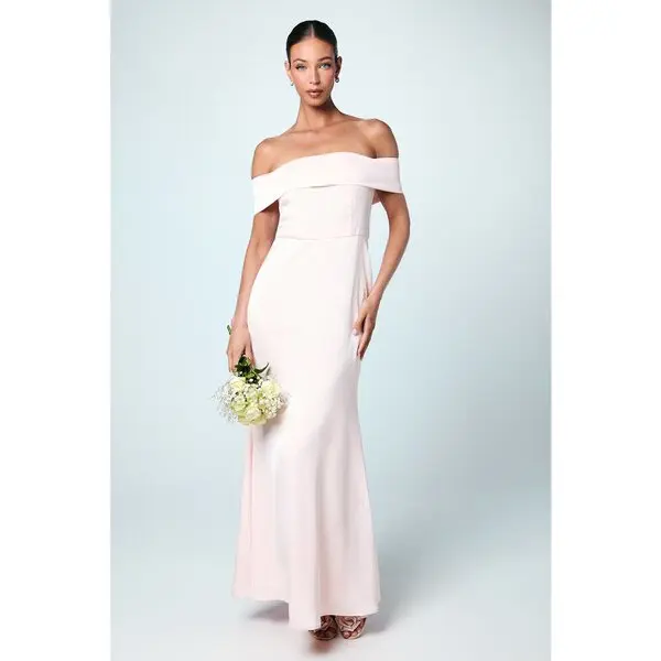 Coast Satin Bardot Maxi Bridesmaid Dress - Blush