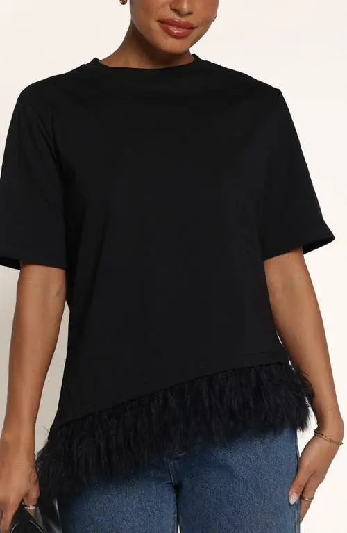 PETAL & PUP Darleah Feather Trim T-shirt - Black