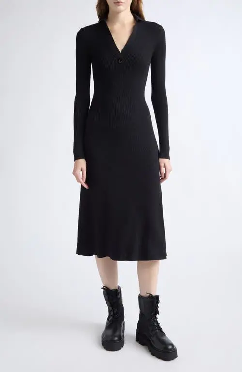 Moncler Rib Knit Long Sleeved Dress - Black