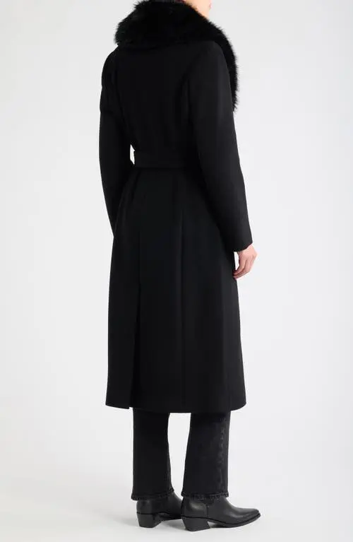Michael Kors Belted Wool Blend Coat With Faux Fur Collar