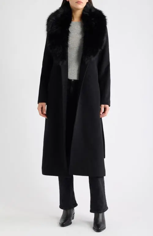 Michael Kors Belted Wool Blend Coat With Faux Fur Collar