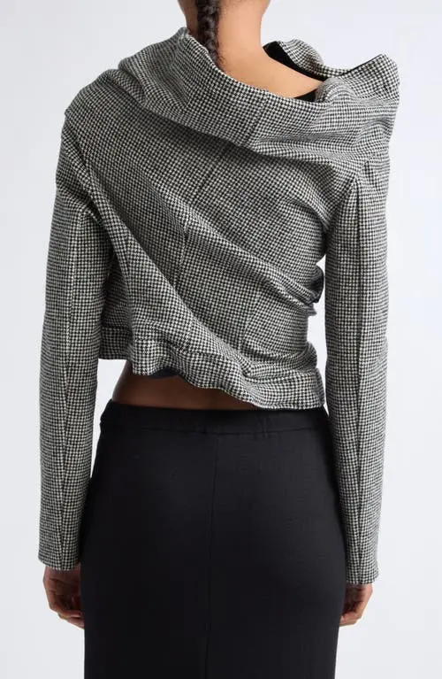 Junya Watanabe Asymmetrical Draped Wool Blend Jacket - Houndstooth