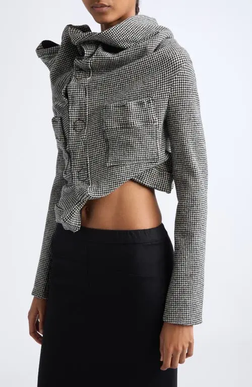 Junya Watanabe Asymmetrical Draped Wool Blend Jacket - Houndstooth