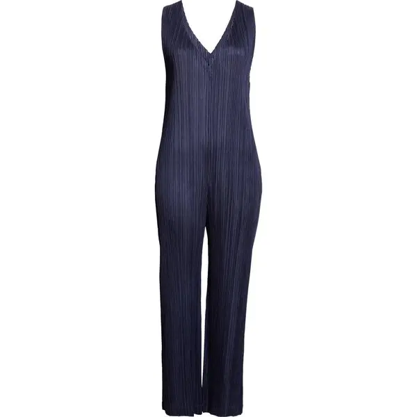 Issey Miyake Pleated Sleeveless Jumpsuit - Navy