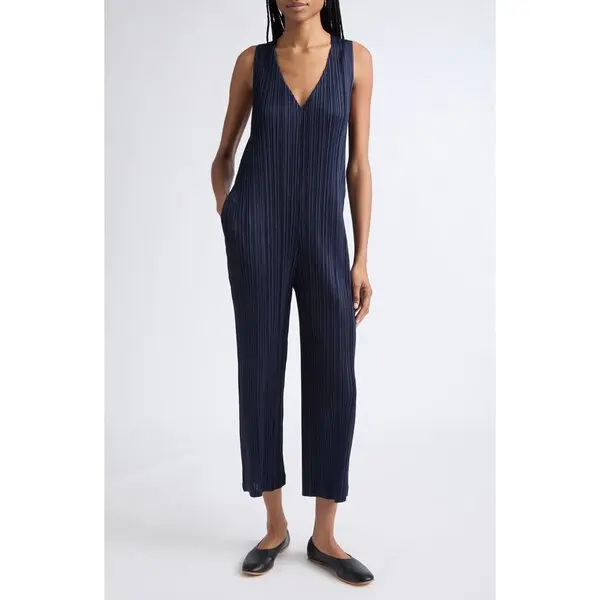Issey Miyake Pleated Sleeveless Jumpsuit - Navy