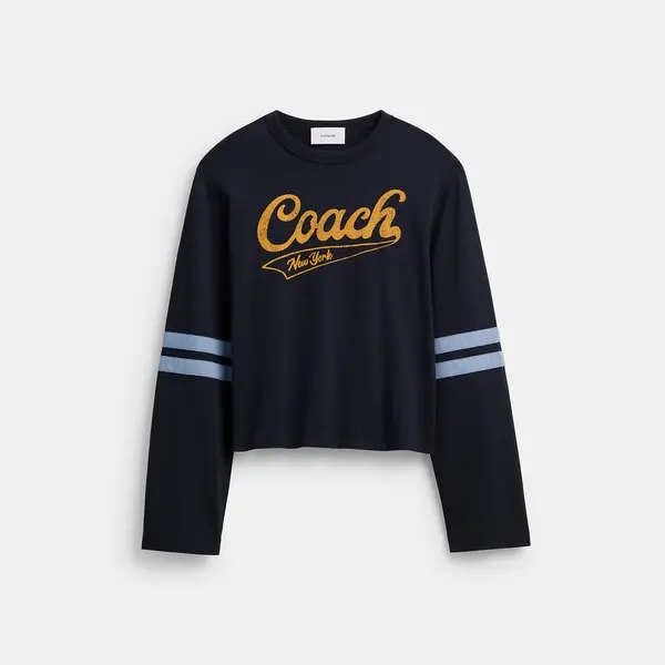 COACH Sporty Script Long Sleeve Shirt In Organic Cotton - Navy