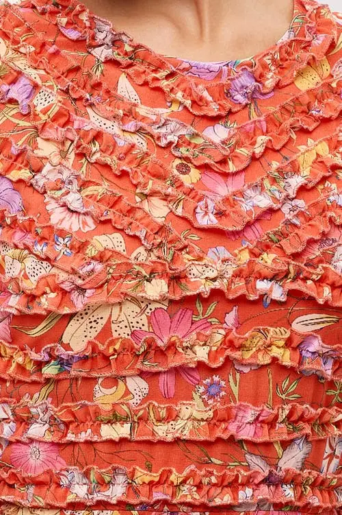 MARYISA Modest Ruffle Floral Net Dress