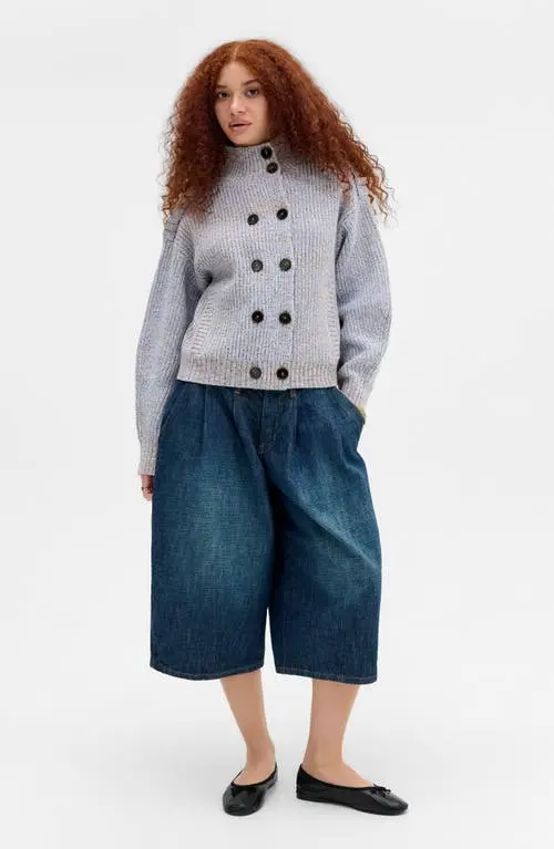 BDG URBAN OUTFITTERS Ribbed Double Breasted Funnel Neck Cardigan