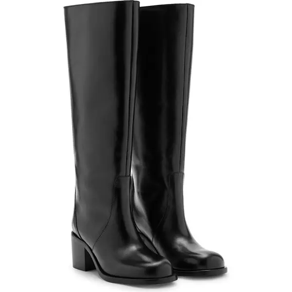 Mango Leather Knee High Boot - Black