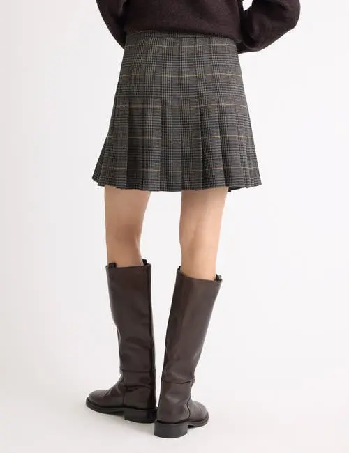 ALBARAY Checked Buckle A-line Pleated Skirt