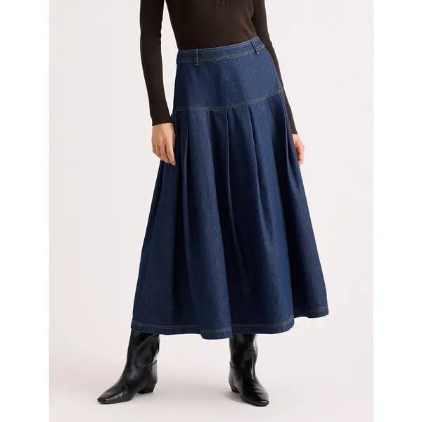 ALBARAY Denim Drop Waist Pleat Skirt
