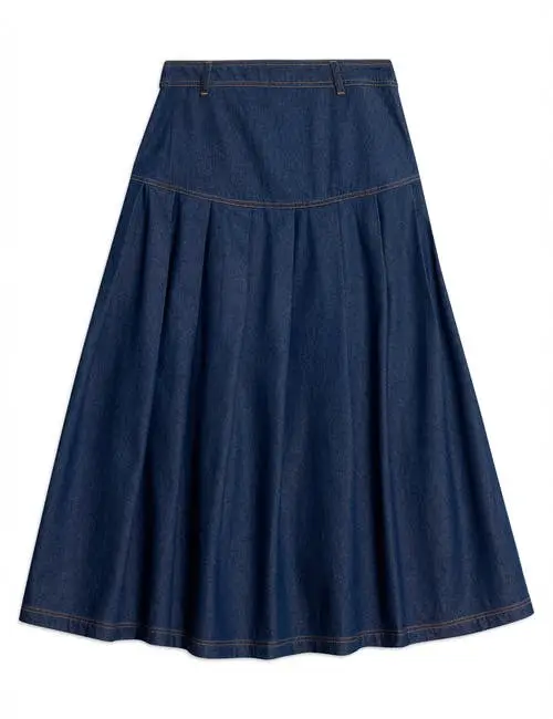 ALBARAY Denim Drop Waist Pleat Skirt