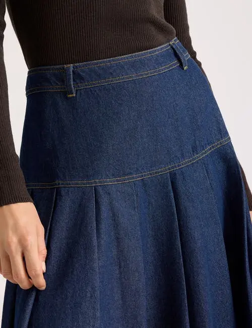 ALBARAY Denim Drop Waist Pleat Skirt