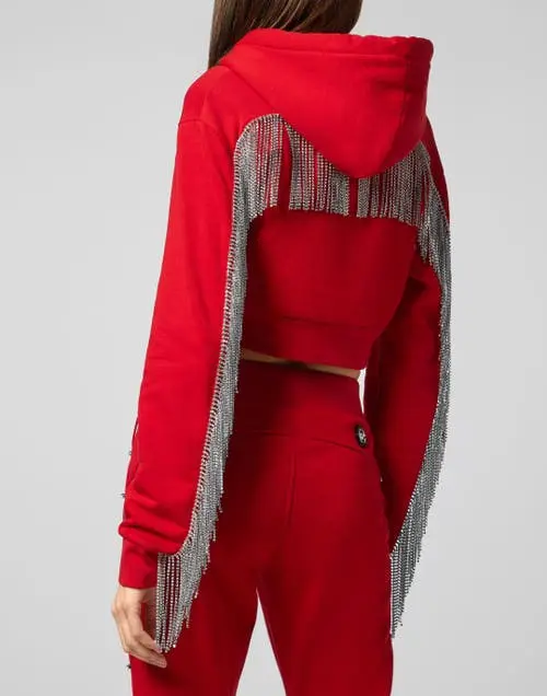 Philipp Plein Hoodie Sweatjacket Crystal Fringe
