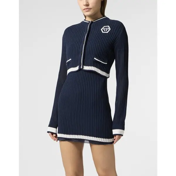Philipp Plein Knitted Cardigan Hexagon Hexagon - Navy