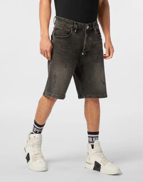 Philipp Plein Denim Shorts Formentera Skuls - Rushgrey