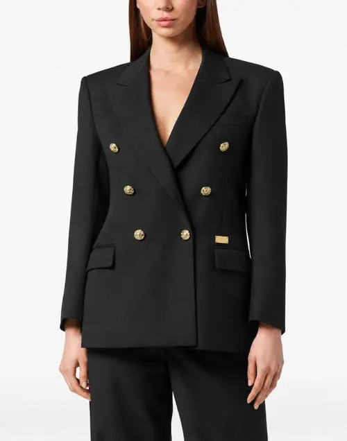 Philipp Plein Satin Marine Fit Blazer - Black