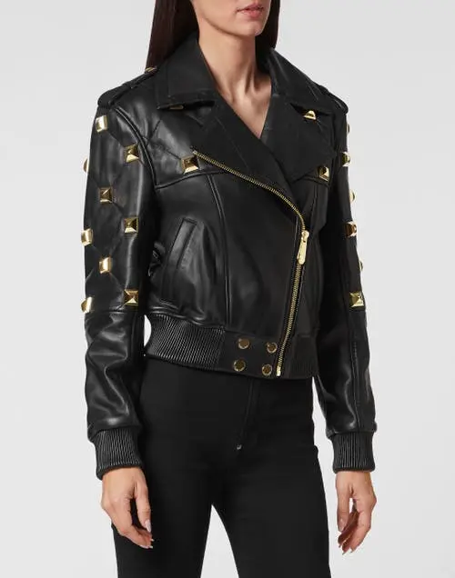 Philipp Plein Leather Bomber - Black