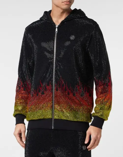 Philipp Plein Jogging Tracksuit Hoodie/trousers With Crystals Flame - Black