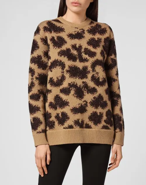 Philipp Plein Pullover Round Neck Ss Jacquard Lurex - Leopard