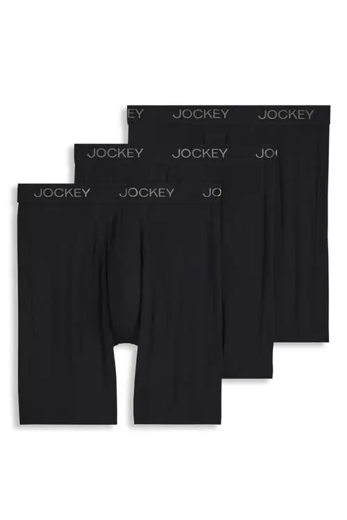 JOCKEY Chafe Proof Pouch Ultra Soft Modal 8.5" Long Leg Boxer Brief3 Pack - Black