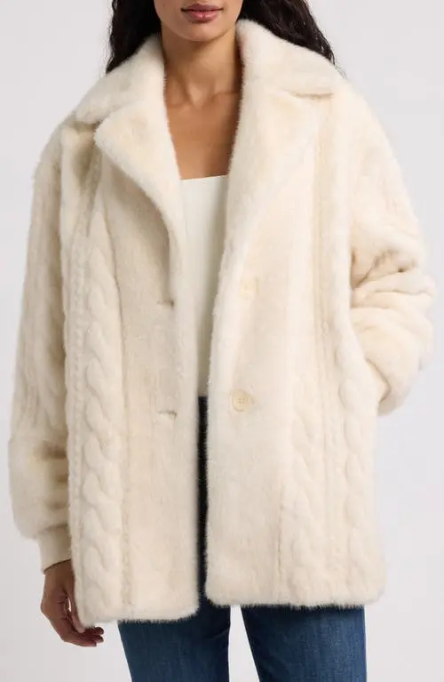 Love Token Lola Cable Detail Faux Fur Coat - Ivory