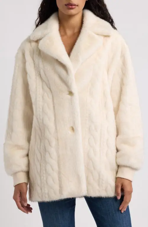 Love Token Lola Cable Detail Faux Fur Coat - Ivory