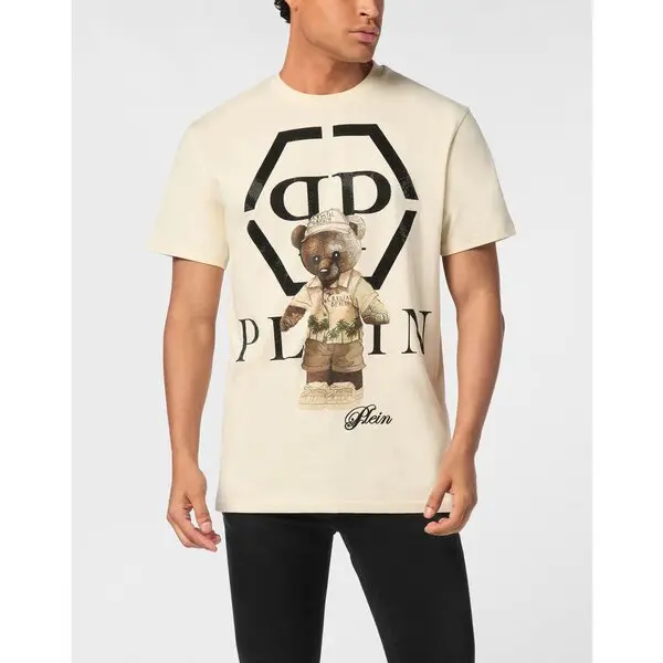 Philipp Plein Round Neck T-shirt Crystal Teddy Bear - Beige