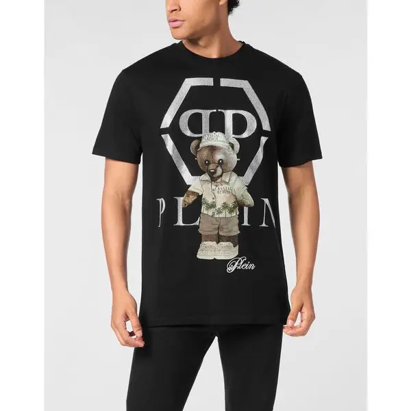 Philipp Plein Round Neck T-shirt Crystal Teddy Bear - Black