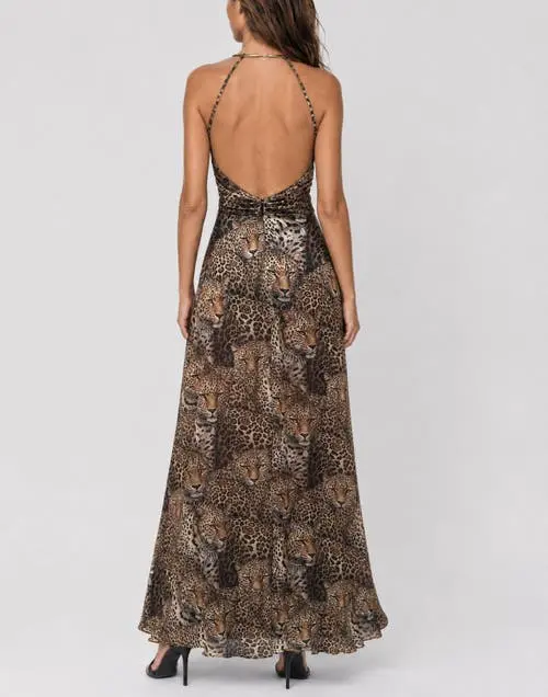 Philipp Plein Open Back Piercing Long Dress All-over Leopard