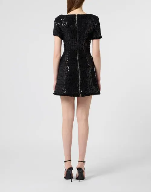 Philipp Plein Tweed Mini Dress Paillettes