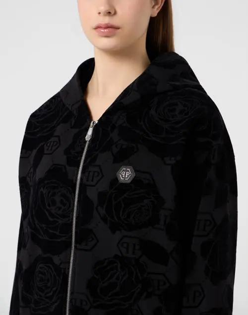 Philipp Plein Zip Hoodie Flock Flower Monogram