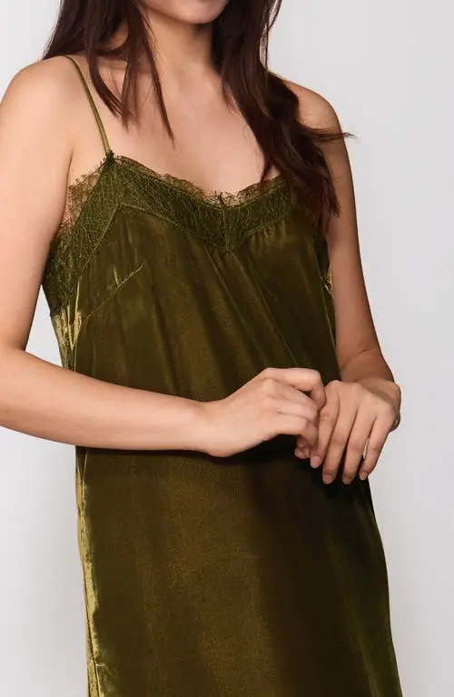 MELLODAY Lace Trim Velvet Midi Slipdress