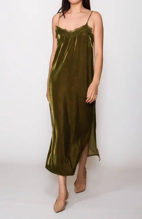 MELLODAY Lace Trim Velvet Midi Slipdress