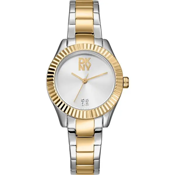 Dkny Logo Ridged Bezel Bracelet Watch - Silver