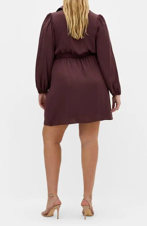 City Chic Lianna Long Sleeve Belted Shirtdress - Cocoa