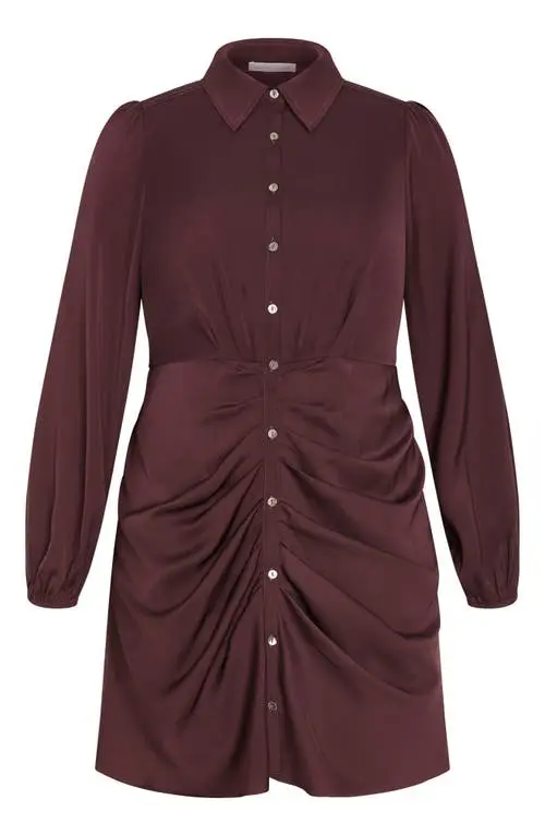 City Chic Lianna Long Sleeve Belted Shirtdress - Cocoa