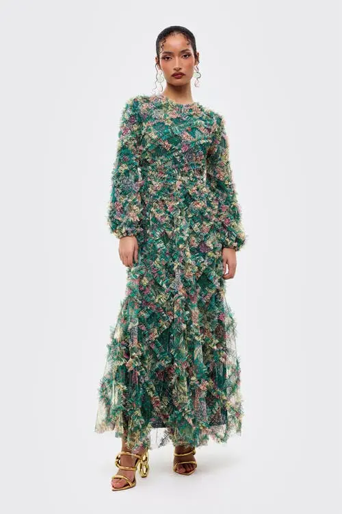 MARYISA Floral Ruffle Maxi Dress - Multicolour
