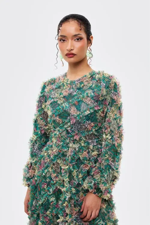 MARYISA Floral Ruffle Maxi Dress