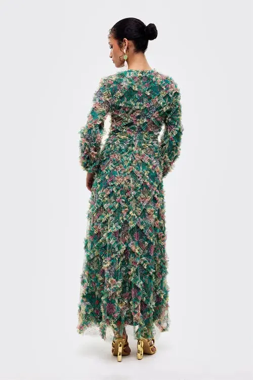 MARYISA Floral Ruffle Maxi Dress