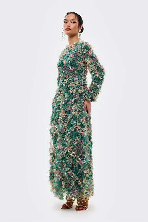 MARYISA Floral Ruffle Maxi Dress